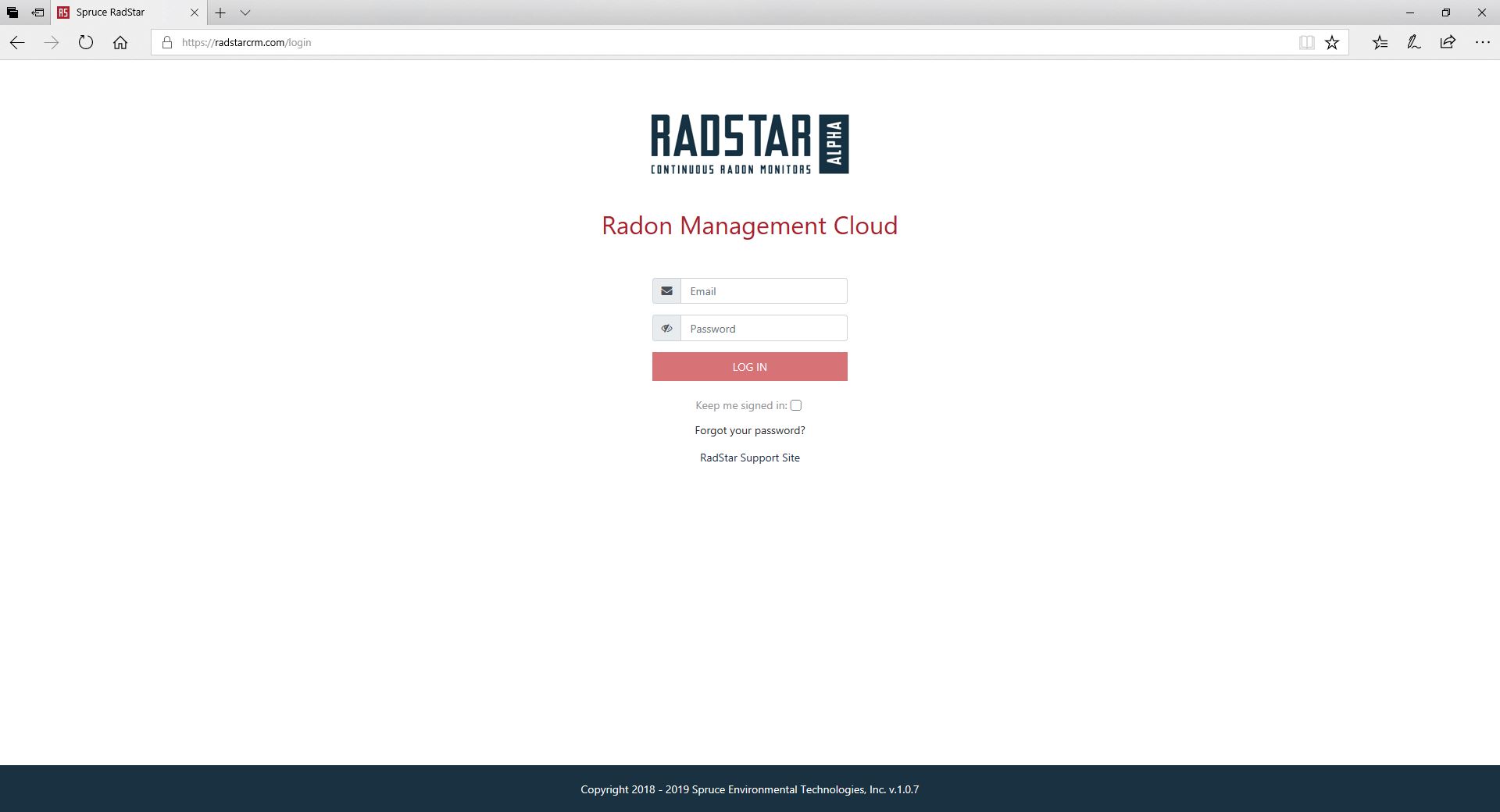 Website Application - RadStar Alpha Radon Monitor - Radon Management Cloud