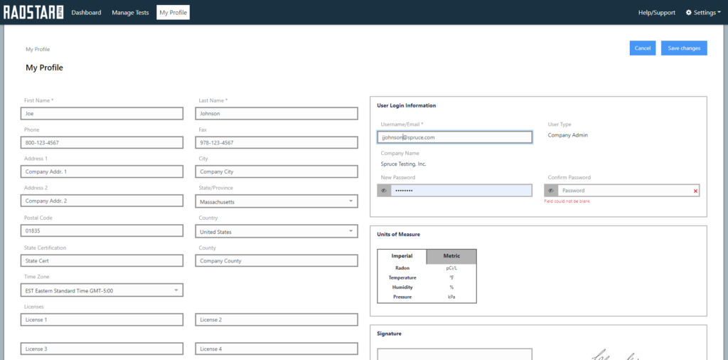 My Profile - RadStar Alpha Radon Monitor - Radon Management Cloud