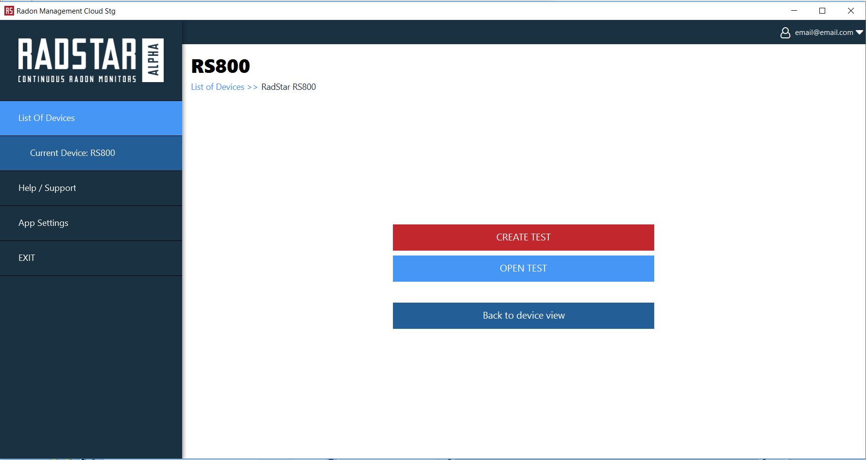 Create Test - RadStar Alpha Radon Monitor - Radon Management Cloud